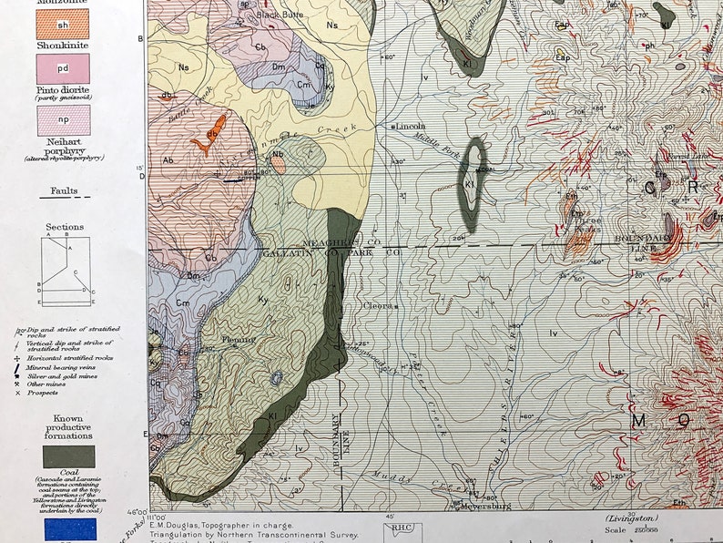 Antique Little Belt Mountains, Montana 1899 US Geological Survey ...