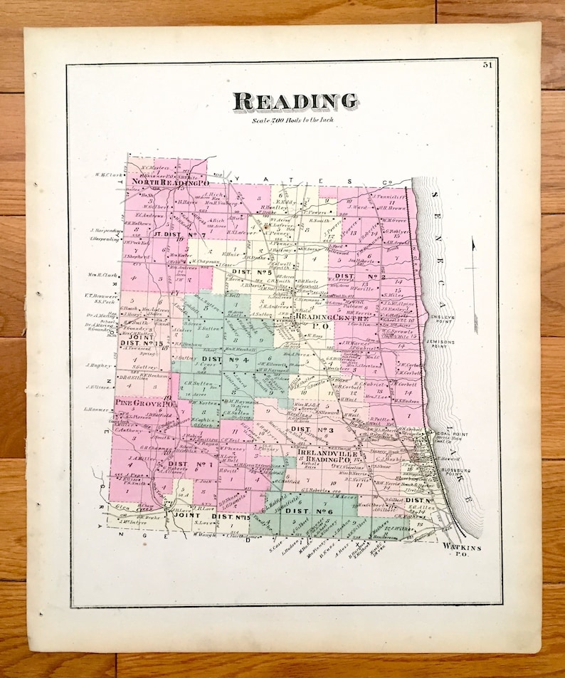 Antique 1874 Reading New York Map From Pomeroy Whitman & Co. | Etsy