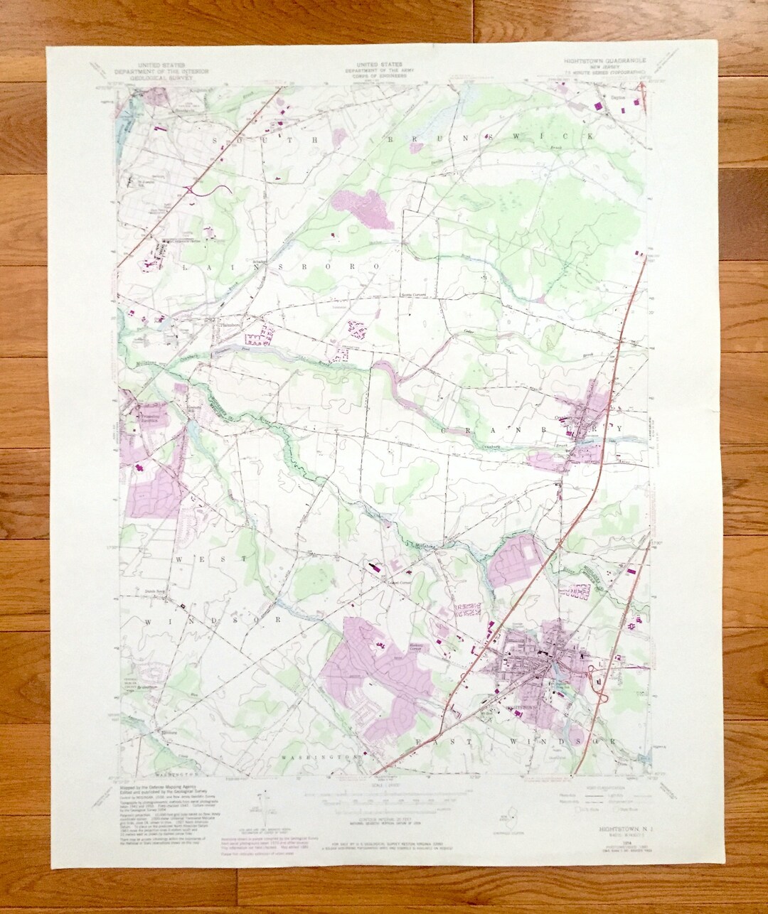 Antique Hightstown, New Jersey 1954 US Geological Survey Topographic ...
