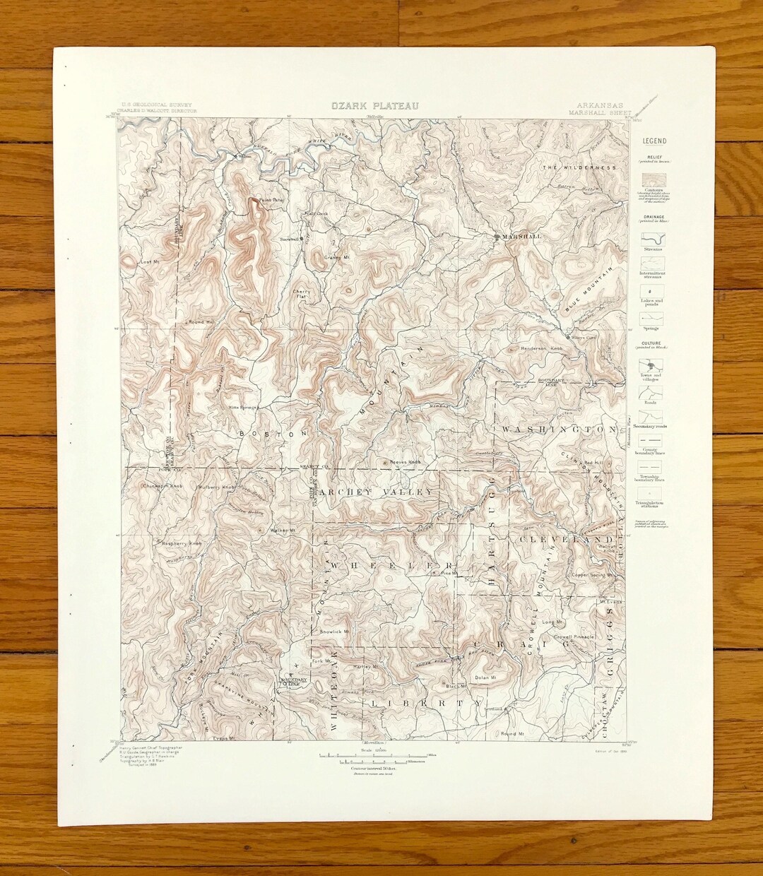 Antique Ozark Plateau, Arkansas 1899 US Geological Survey Topographic ...