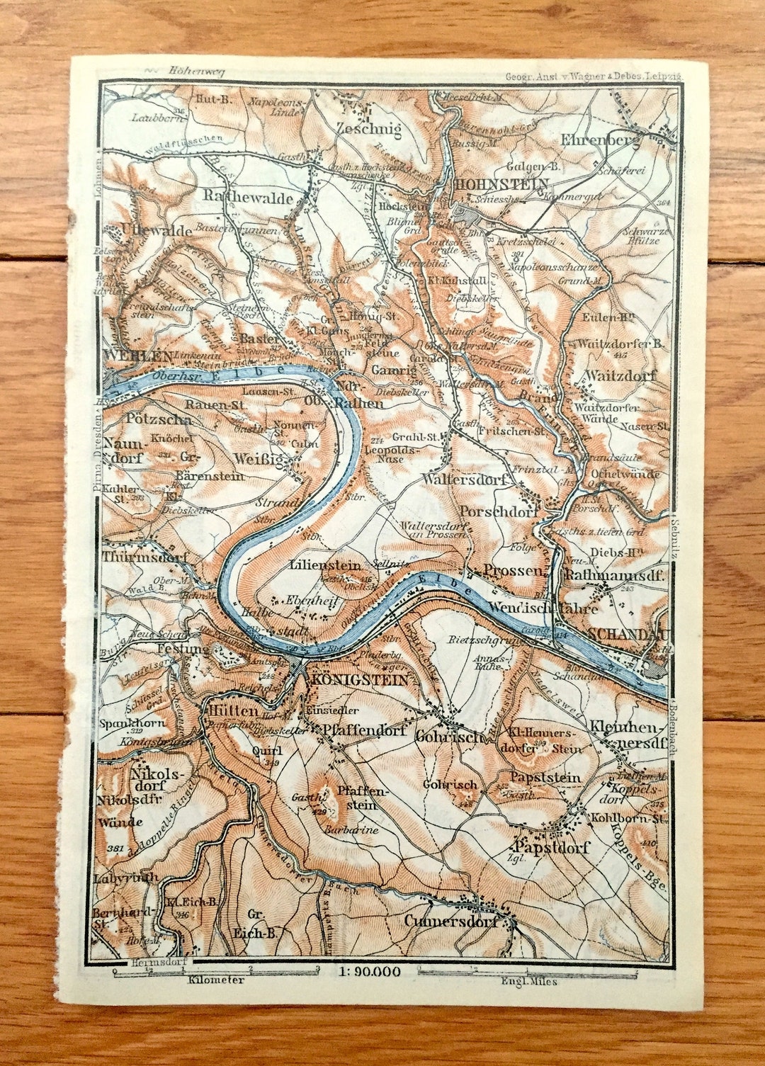 Antique 1925 Hohnstein, Germany Map From Baedekers Guide Atlas – Wehlen ...