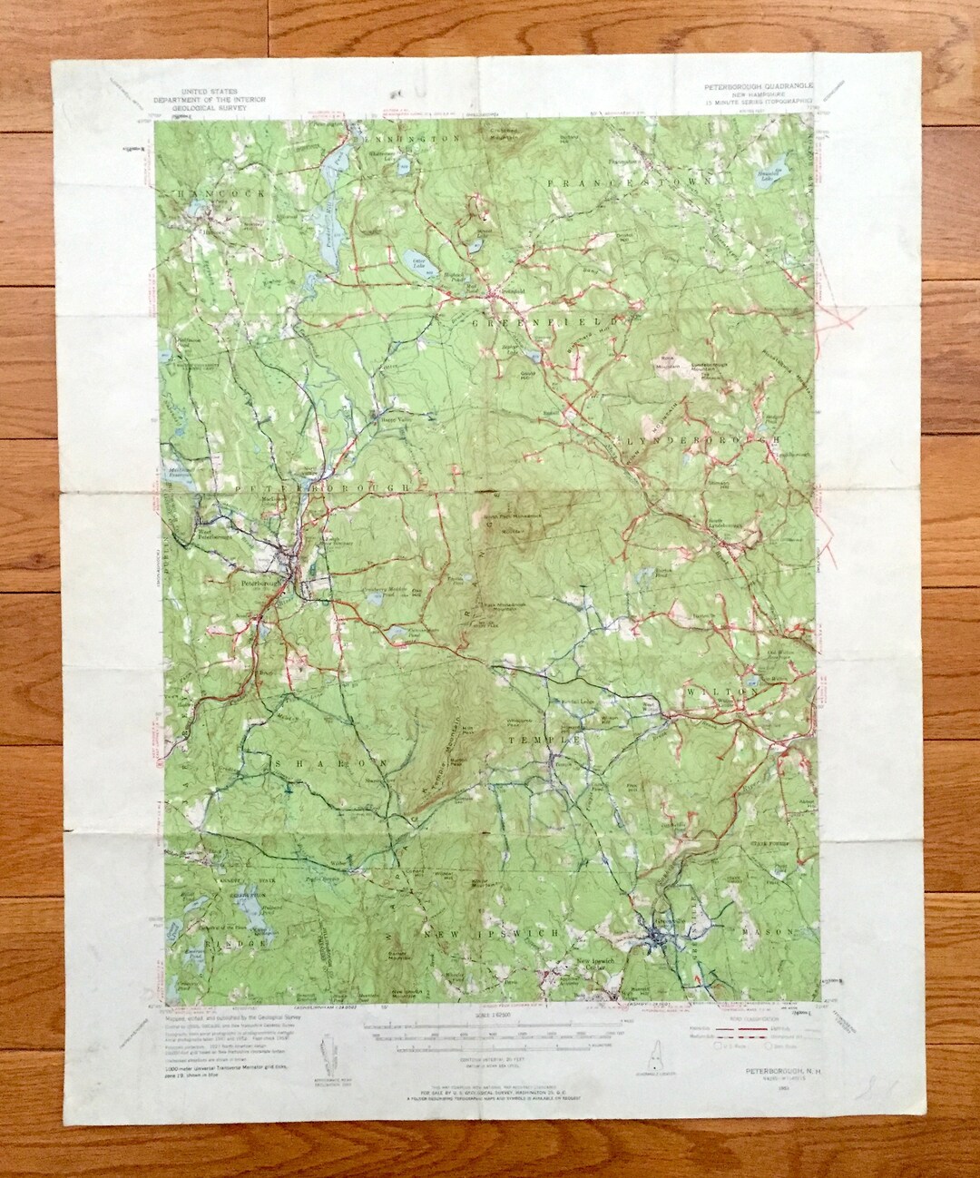 Antique Peterborough, New Hampshire 1953 US Geological Survey Topograph ...