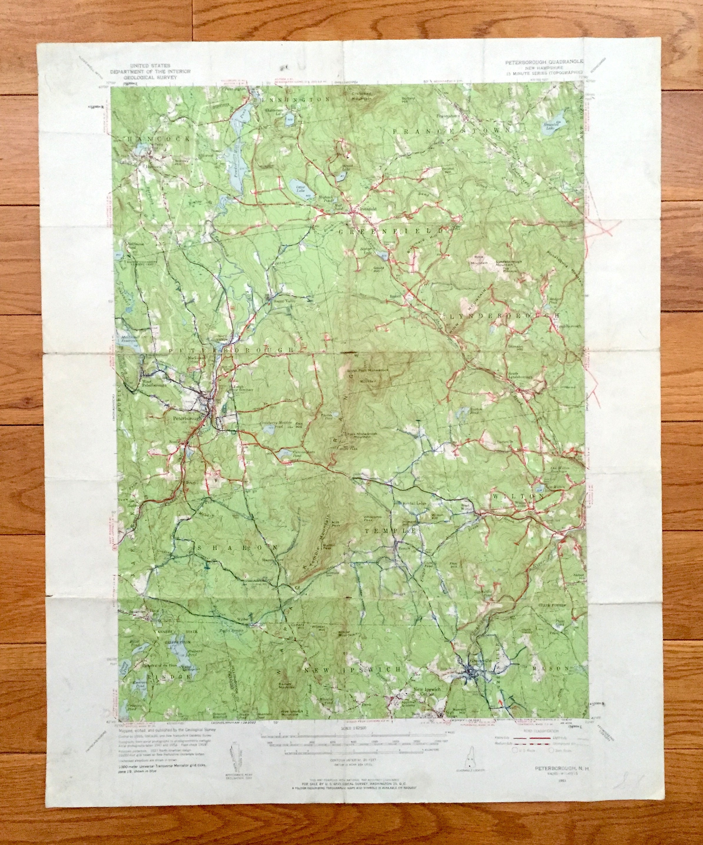 Antique Peterborough, New Hampshire 1953 US Geological Survey Topograph ...