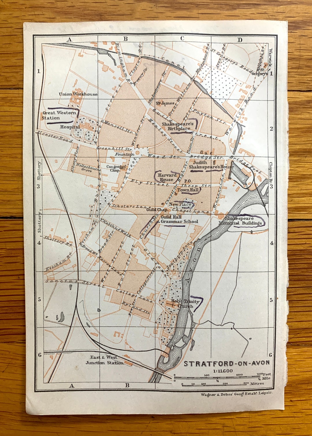 Antique 1906 Stratford-on-avon, England Map From Baedekers Atlas of ...
