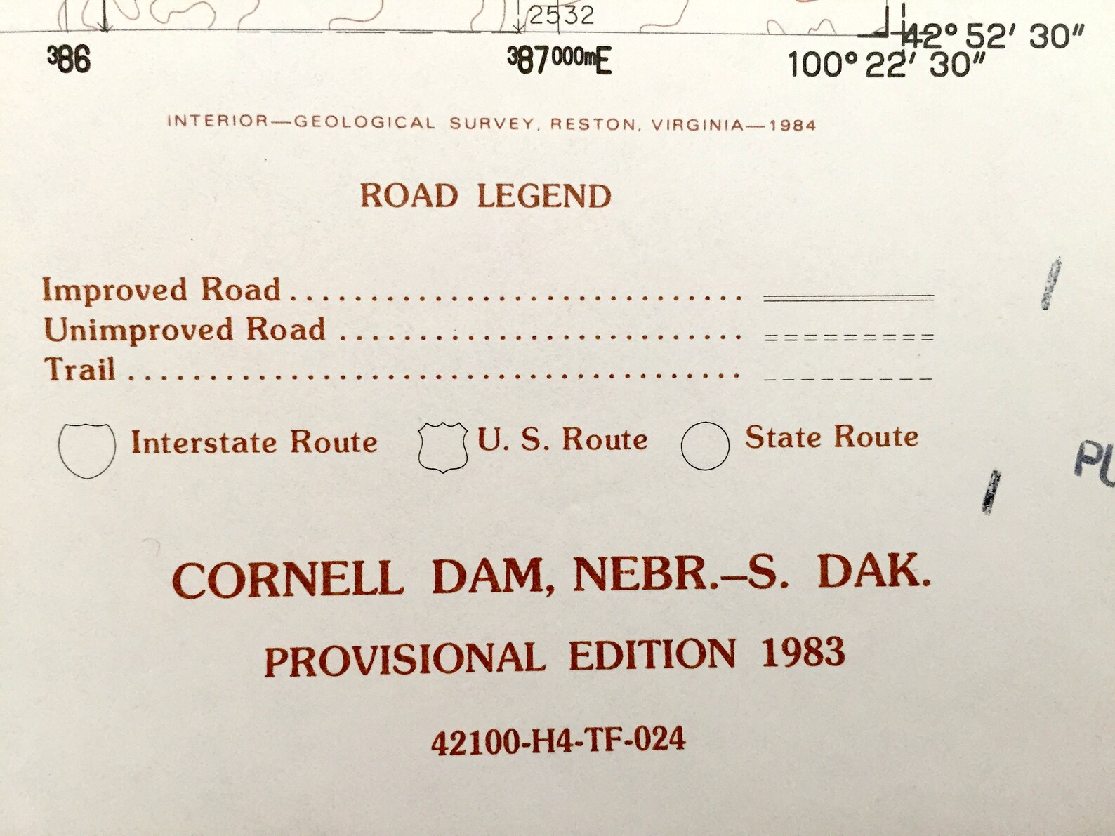 Antique Cornell Dam, Nebraska 1983 US Geological Survey Topographic Map ...