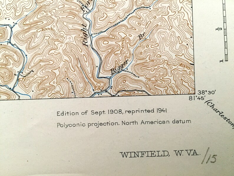Antique Winfield, West Virginia 1908 US Geological Survey Topographic ...