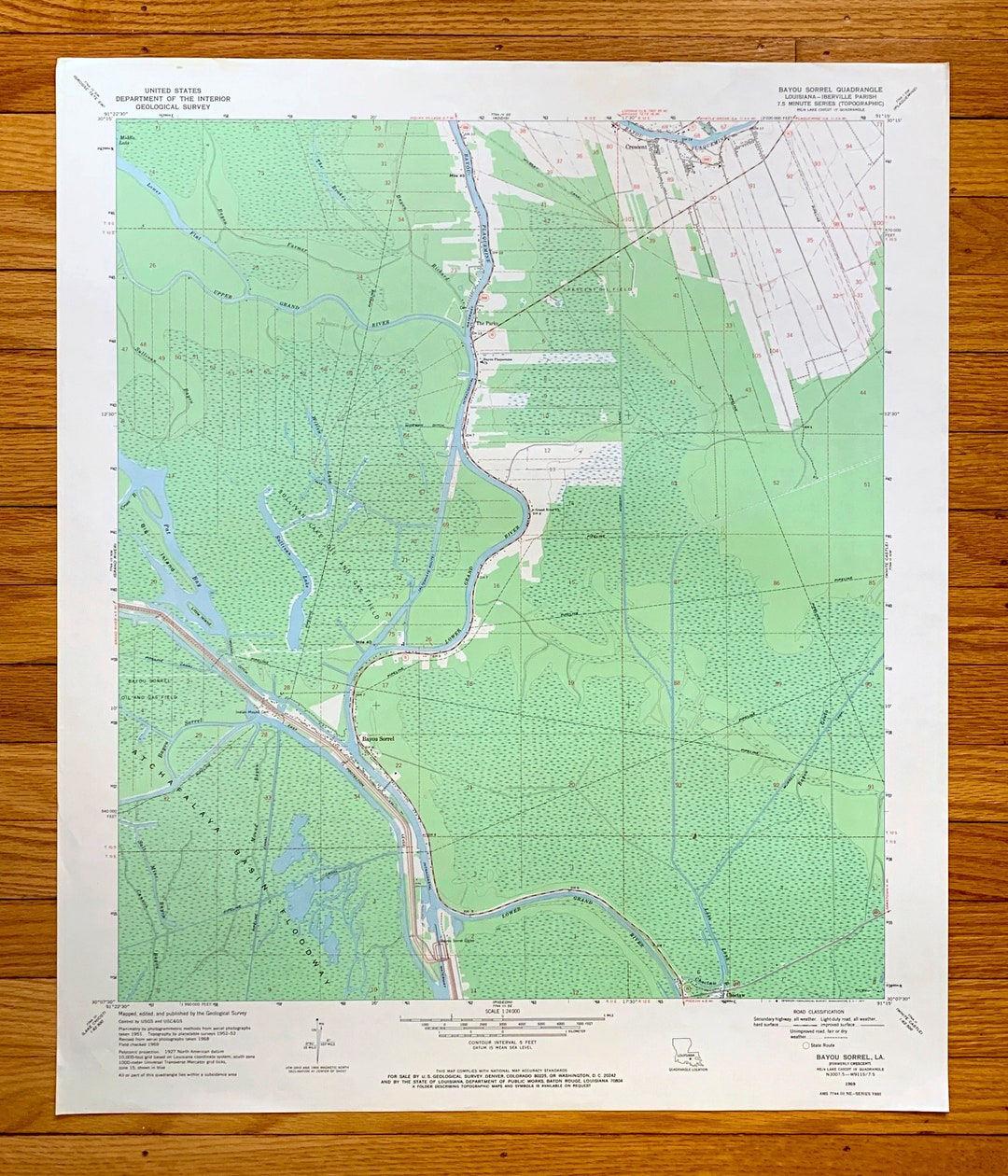 Antique Bayou Sorrel, Louisiana 1969 US Geological Survey Topographic ...