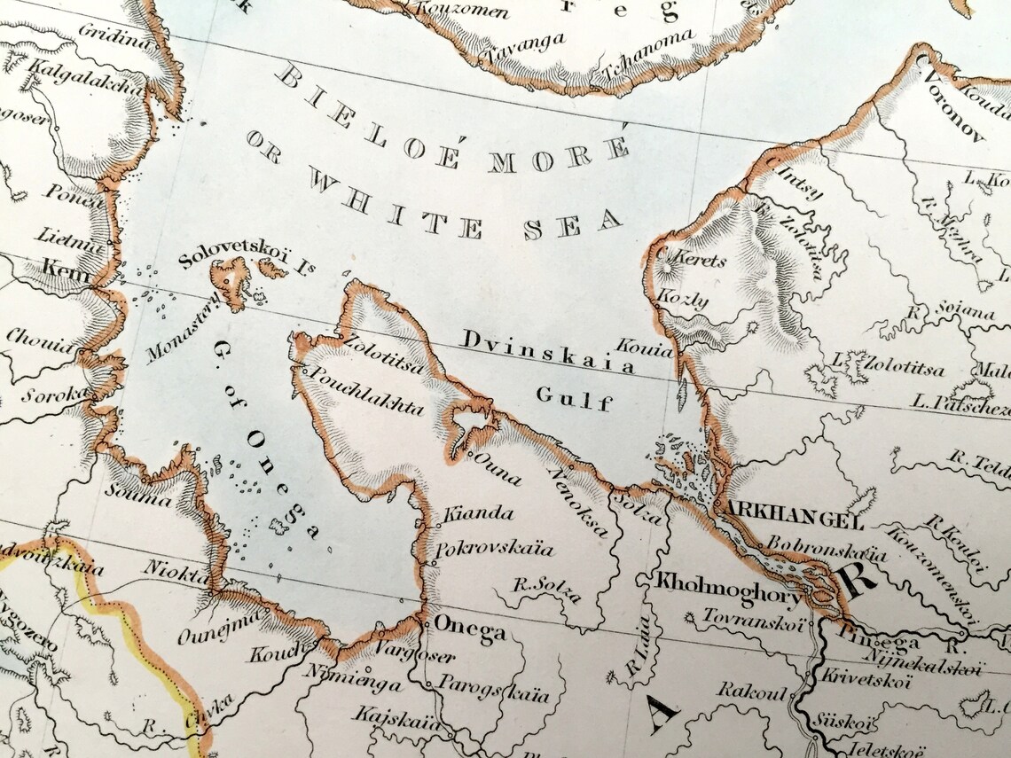 Antique 1845 Russia Map From SDUK Atlas – Lapland, White Sea, Lake ...