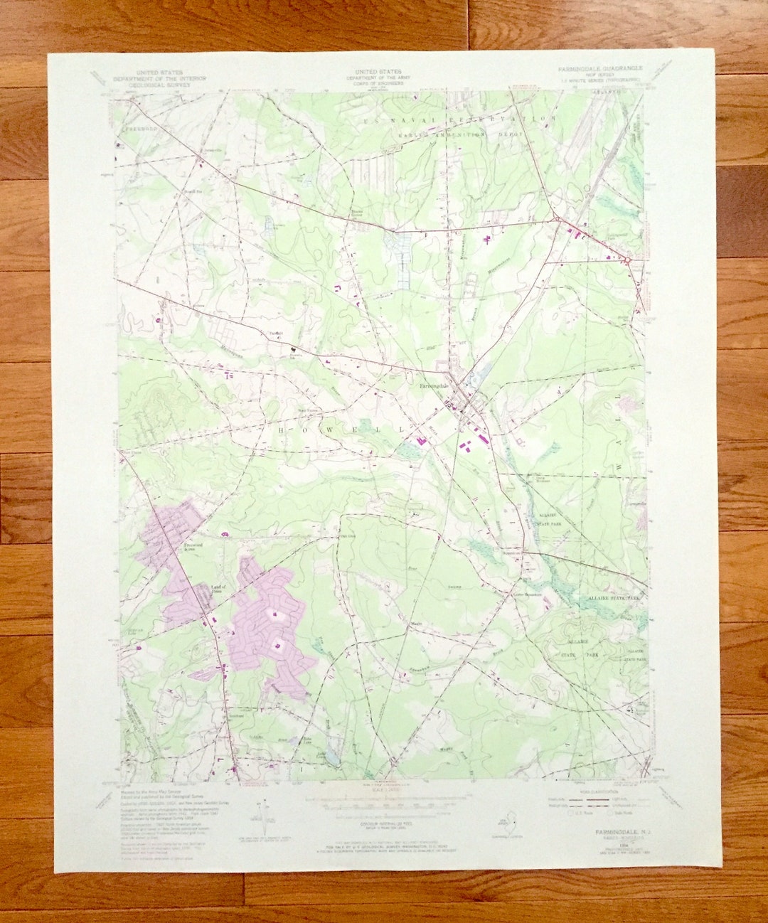Antique Farmingdale, New Jersey 1954 US Geological Survey Topographic ...