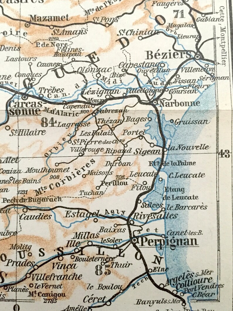 Antique 1914 Southwest France Map From Baedekers Guide Atlas | Etsy