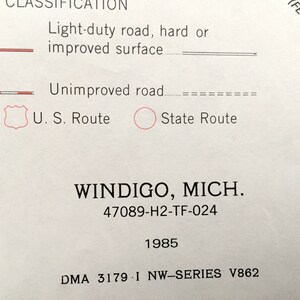 Antique Windigo, Michigan 1985 US Geological Survey Topographic Map ...