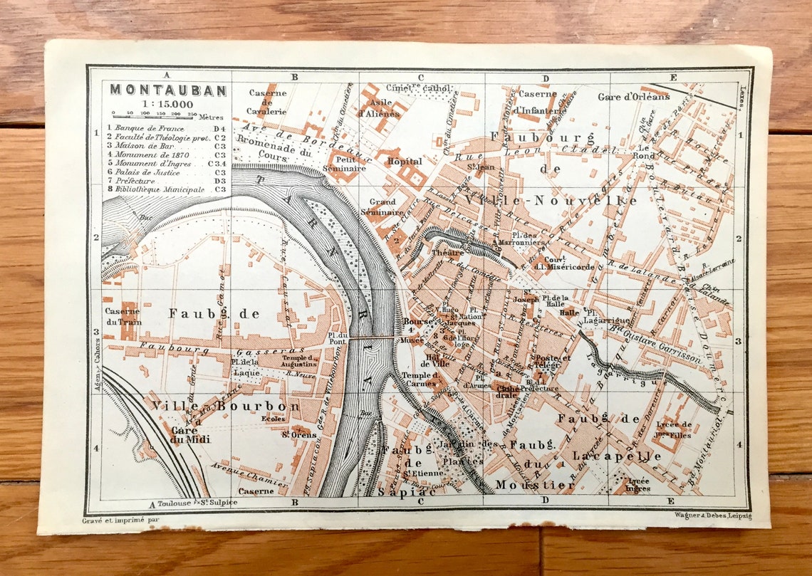 Antique 1914 Montauban France Map from Baedekers Guide Atlas | Etsy