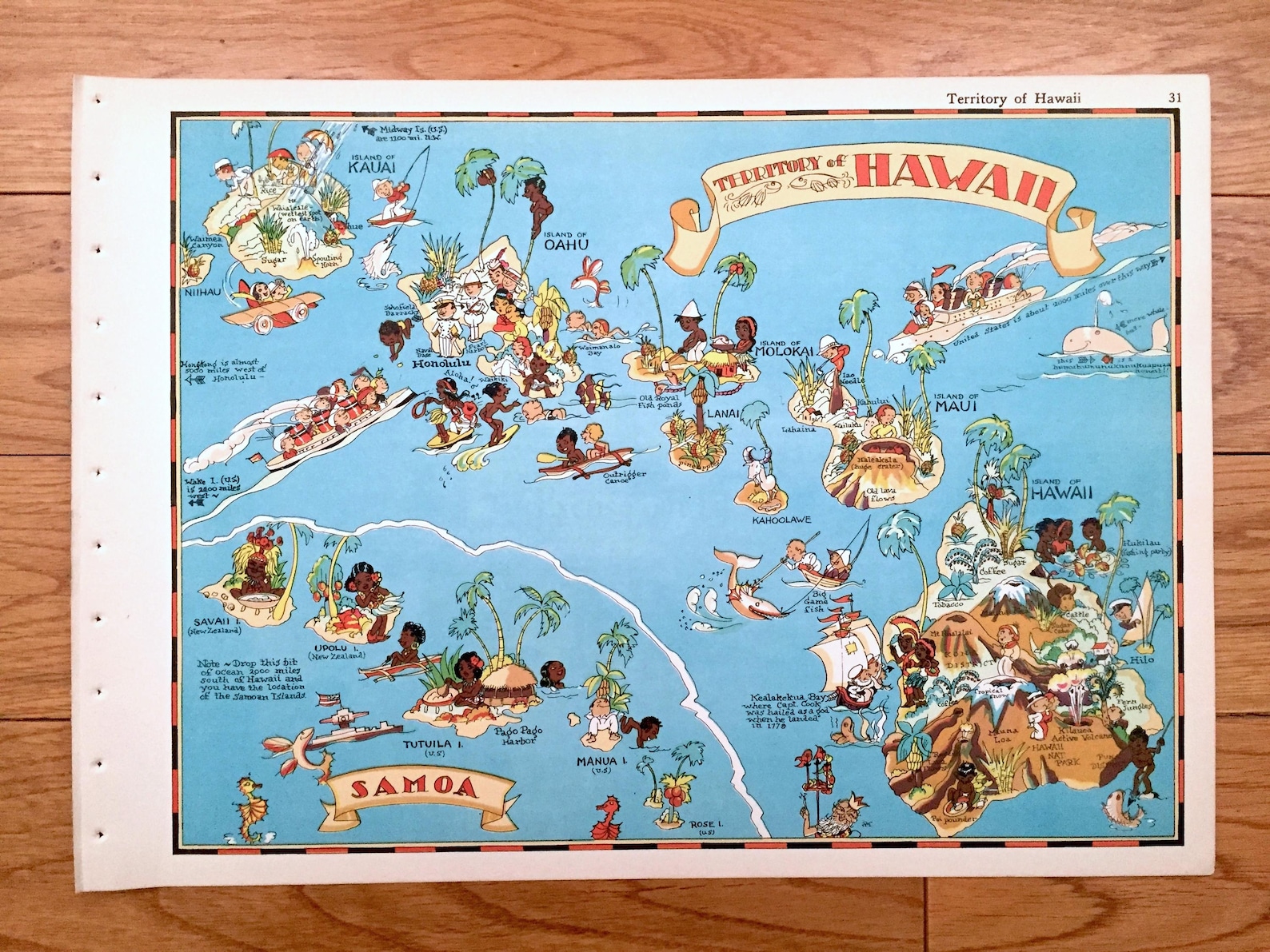 Antique 1935 Hawaii & Samoa State Map From Our Gay Geography by Ruth ...