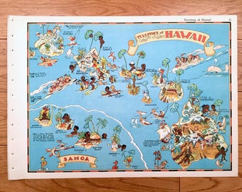 Antique 1935 Hawaii & Samoa State Map From Our Gay Geography by Ruth ...