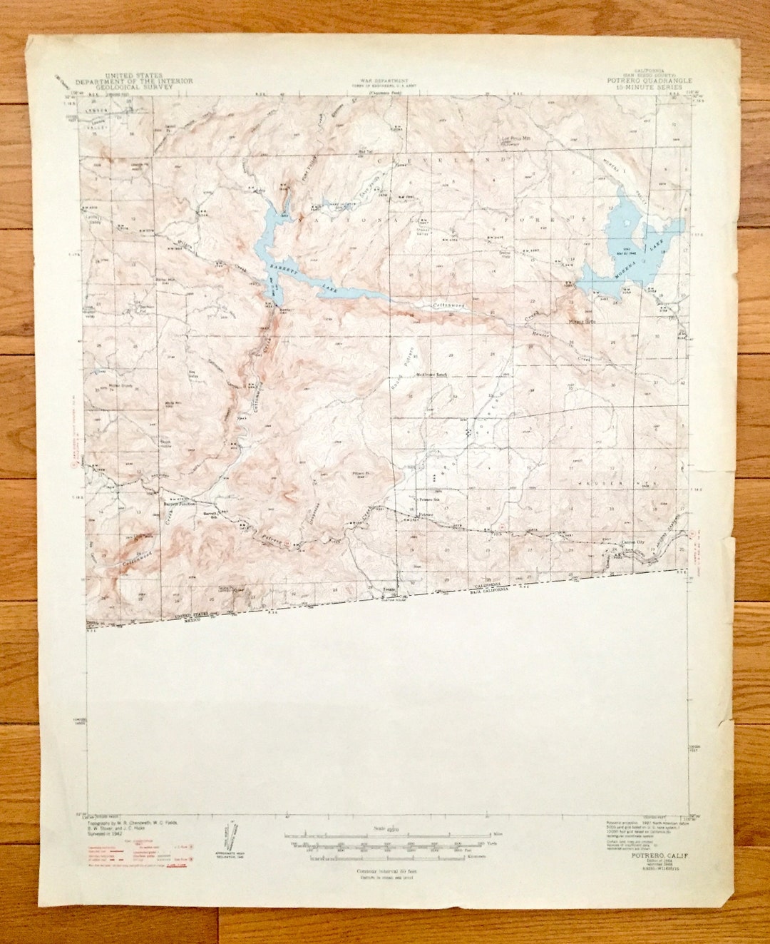 Antique Potrero, California 1944 US Geological Survey Topographic Map ...