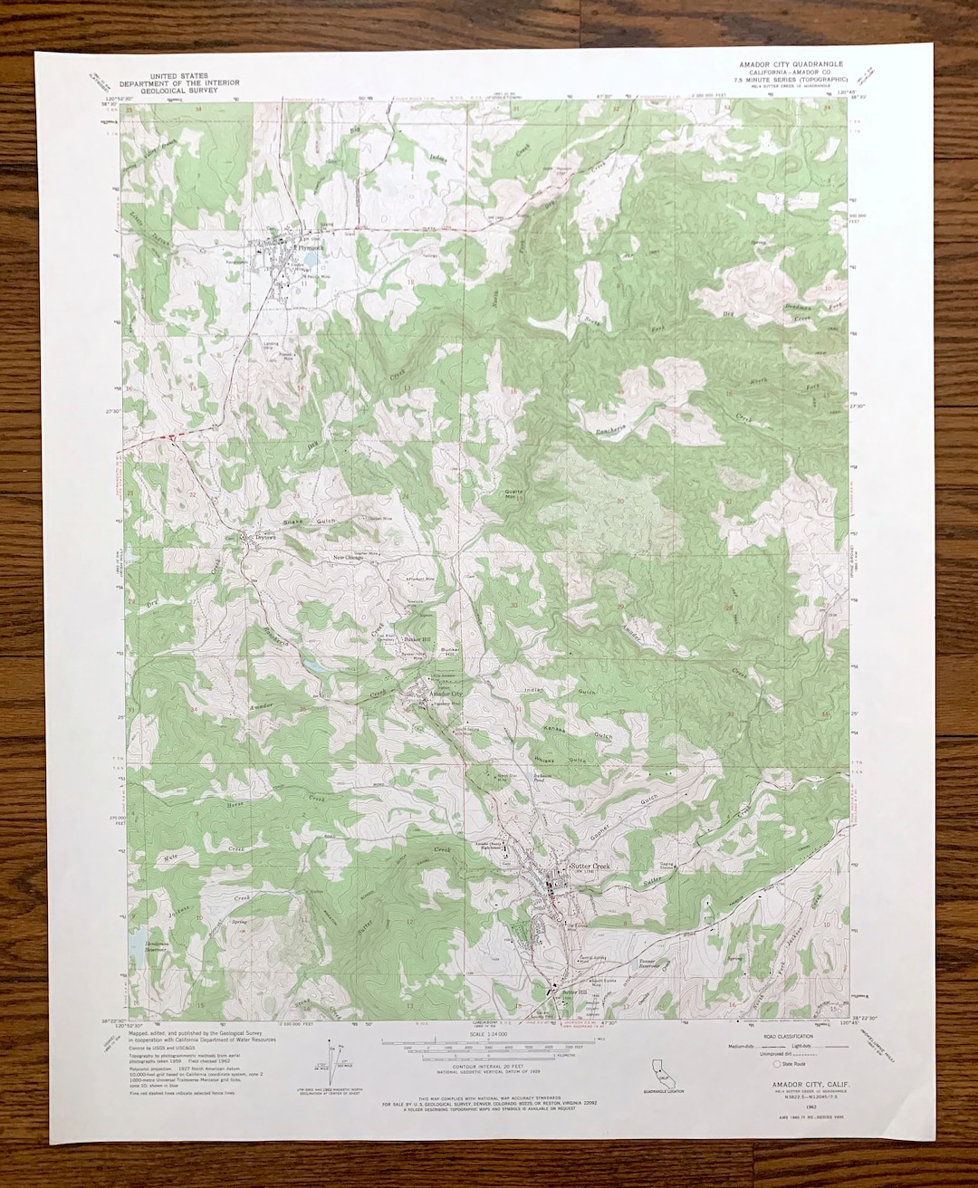 Antique Amador City, California 1962 US Geological Survey Topographic Map – Amador County ...