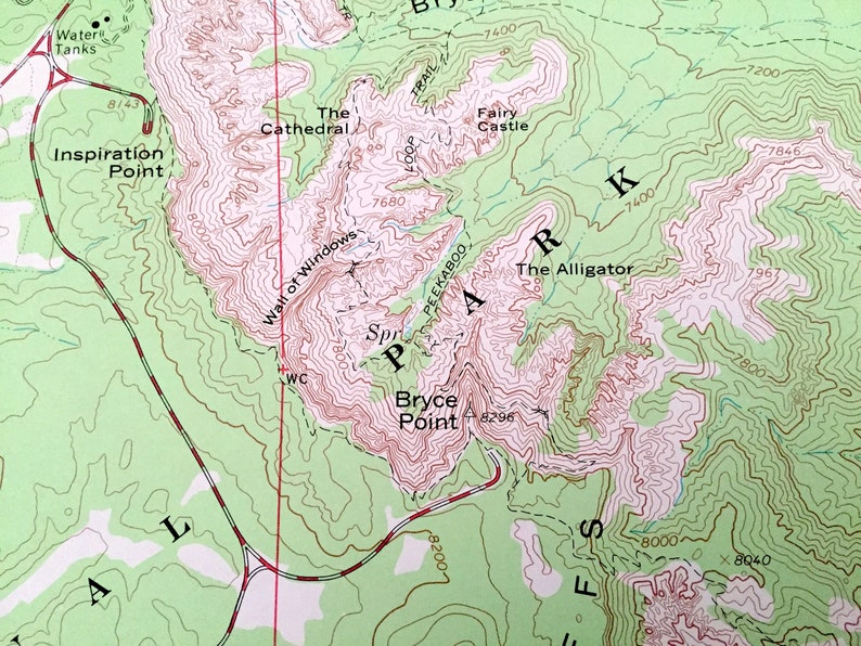 Antique Bryce Point, Utah 1966 US Geological Survey Topographic Map ...