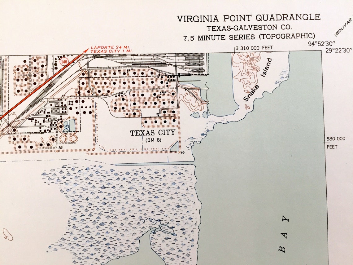 Antique Virginia Point Texas 1943 US Geological Survey - Etsy