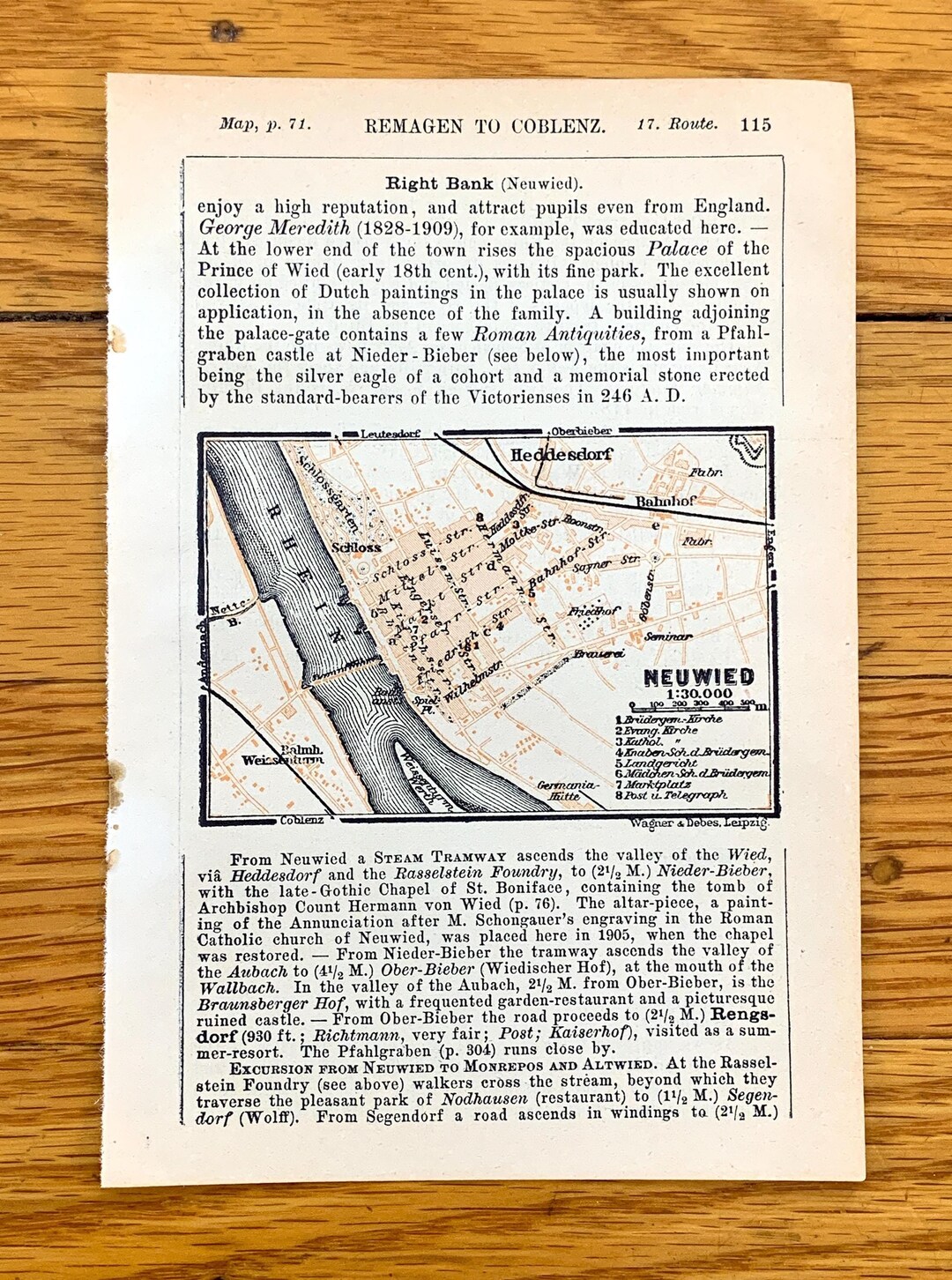 Antique 1911 Neuwied, Germany Map From Baedekers Guide Atlas ...