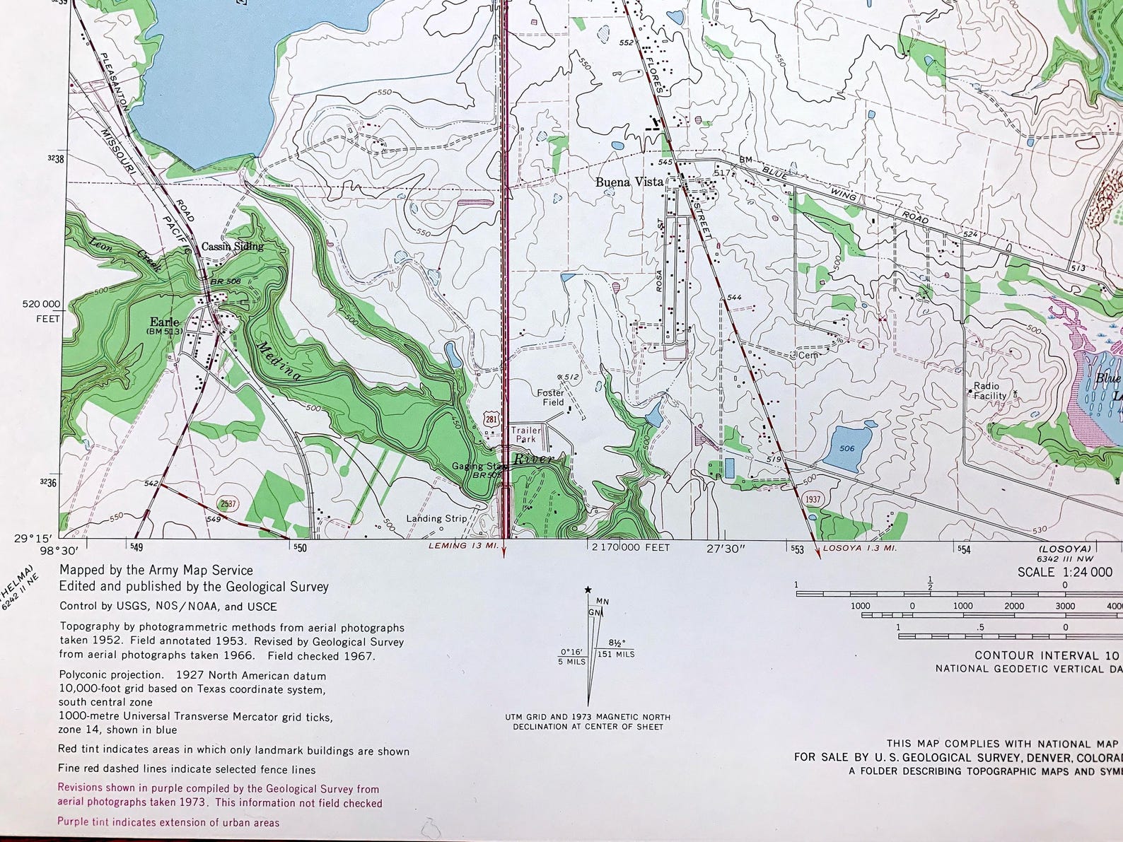 Antique San Antonio, Texas 1967 US Geological Survey Topographic Map ...