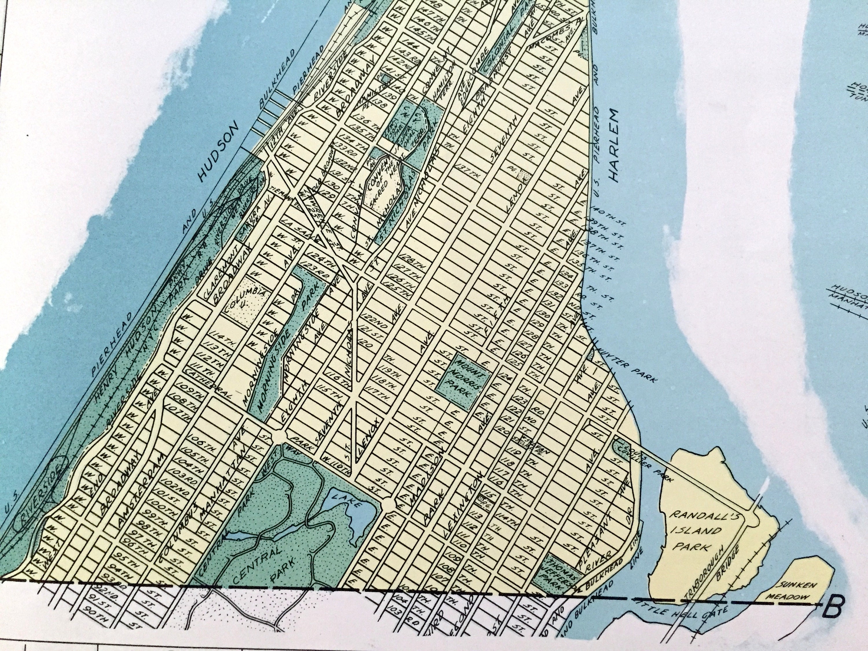 Antique Manhattan Borough, New York 1941 Historical Atlas Map Upper ...