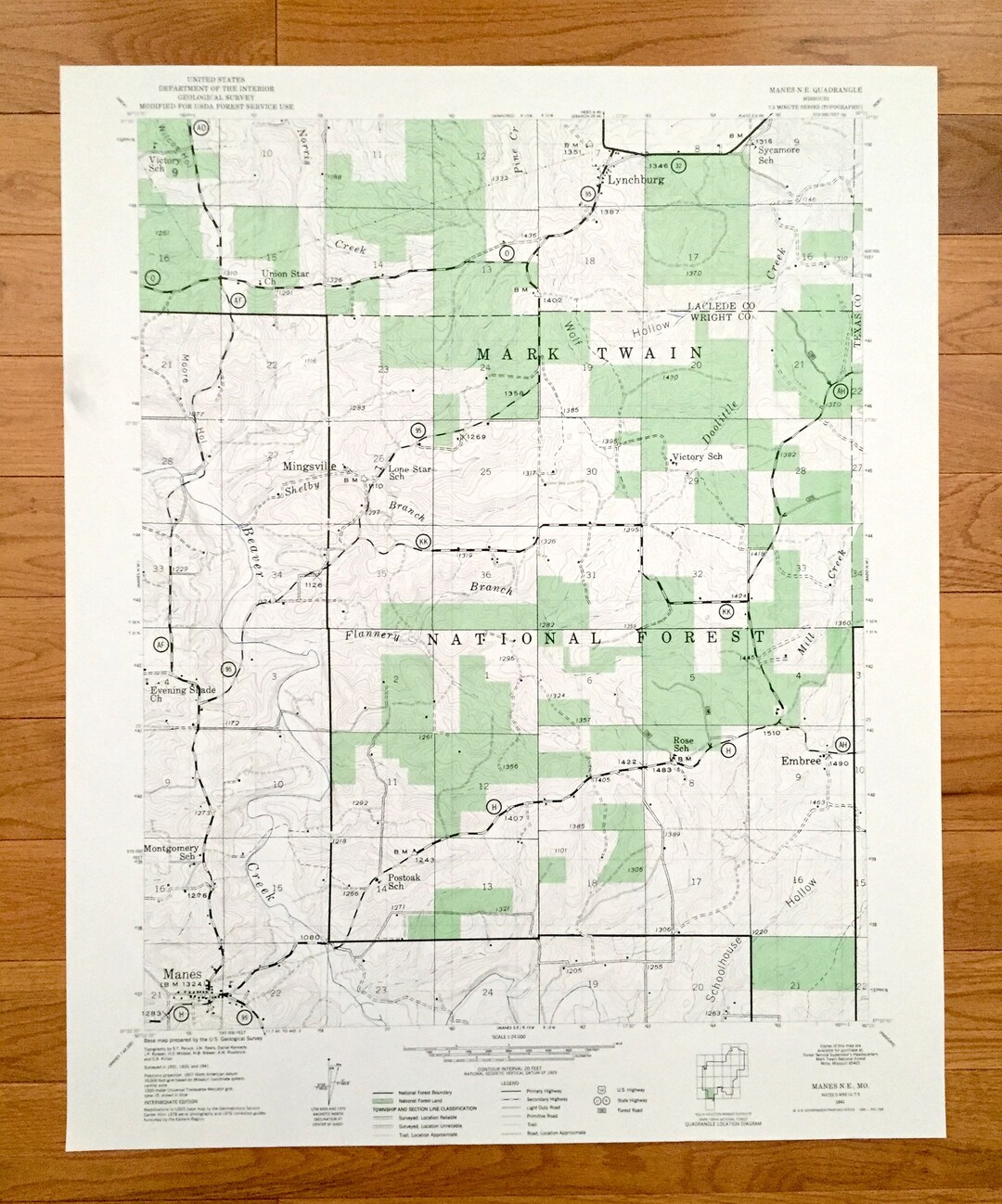 Antique Manes NE, Missouri 1941 US Geological Survey Topographic Map ...
