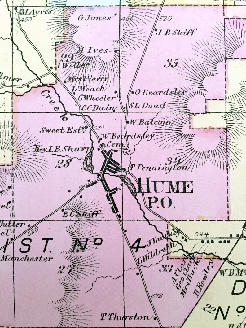 Antique 1869 Hume, New York Map From D.G. Beers Atlas of Allegany ...