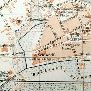 Antique 1925 Wittenberg, Germany Map From Baedekers Guide Atlas – Elbe ...