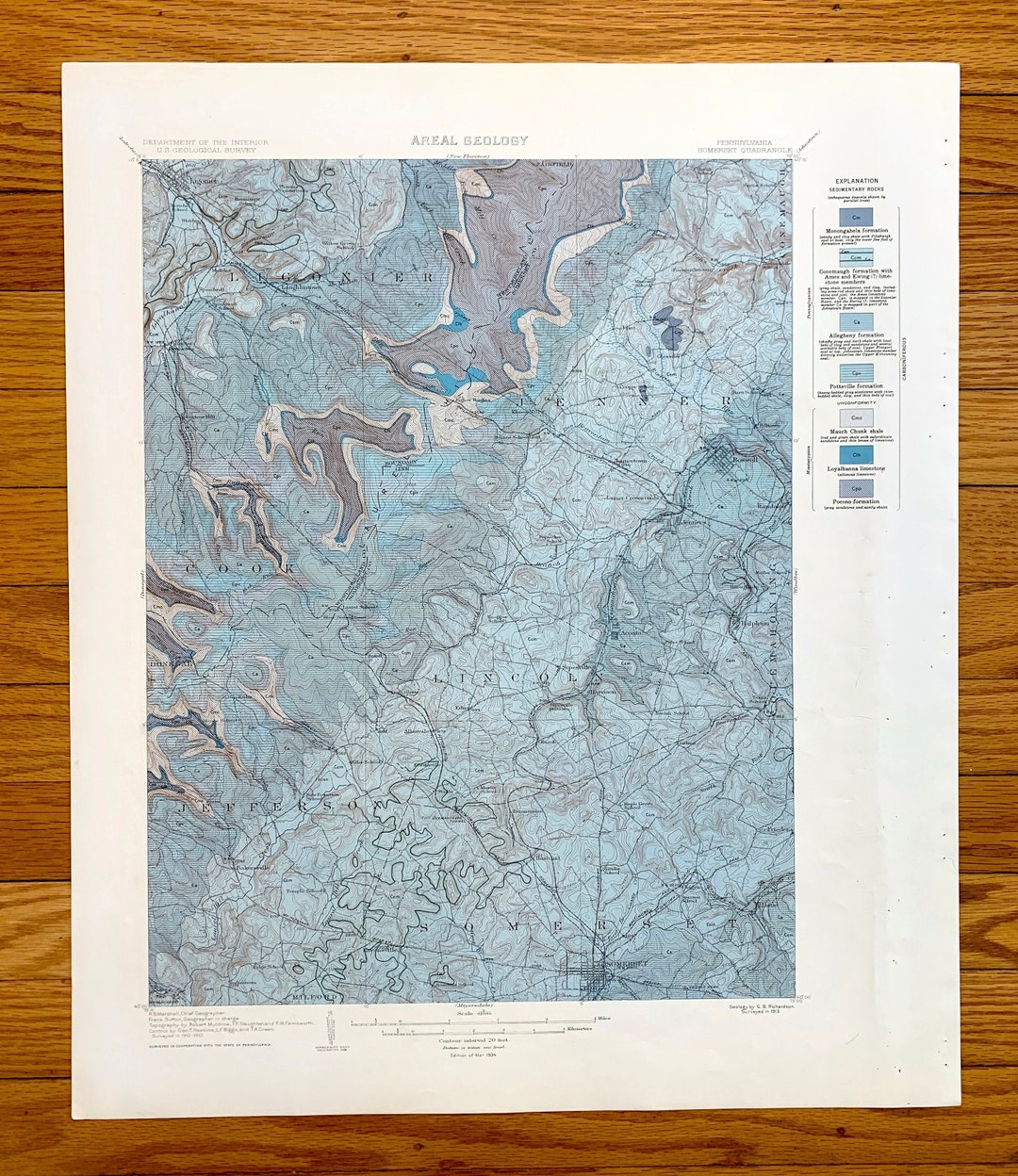 Antique Somerset, Pennsylvania 1913 US Geological Survey Topographic ...