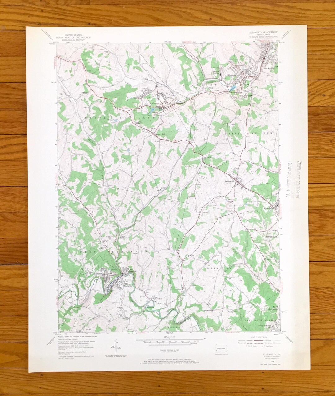 Antique Ellsworth, Pennsylvania 1954 US Geological Survey Topographic ...