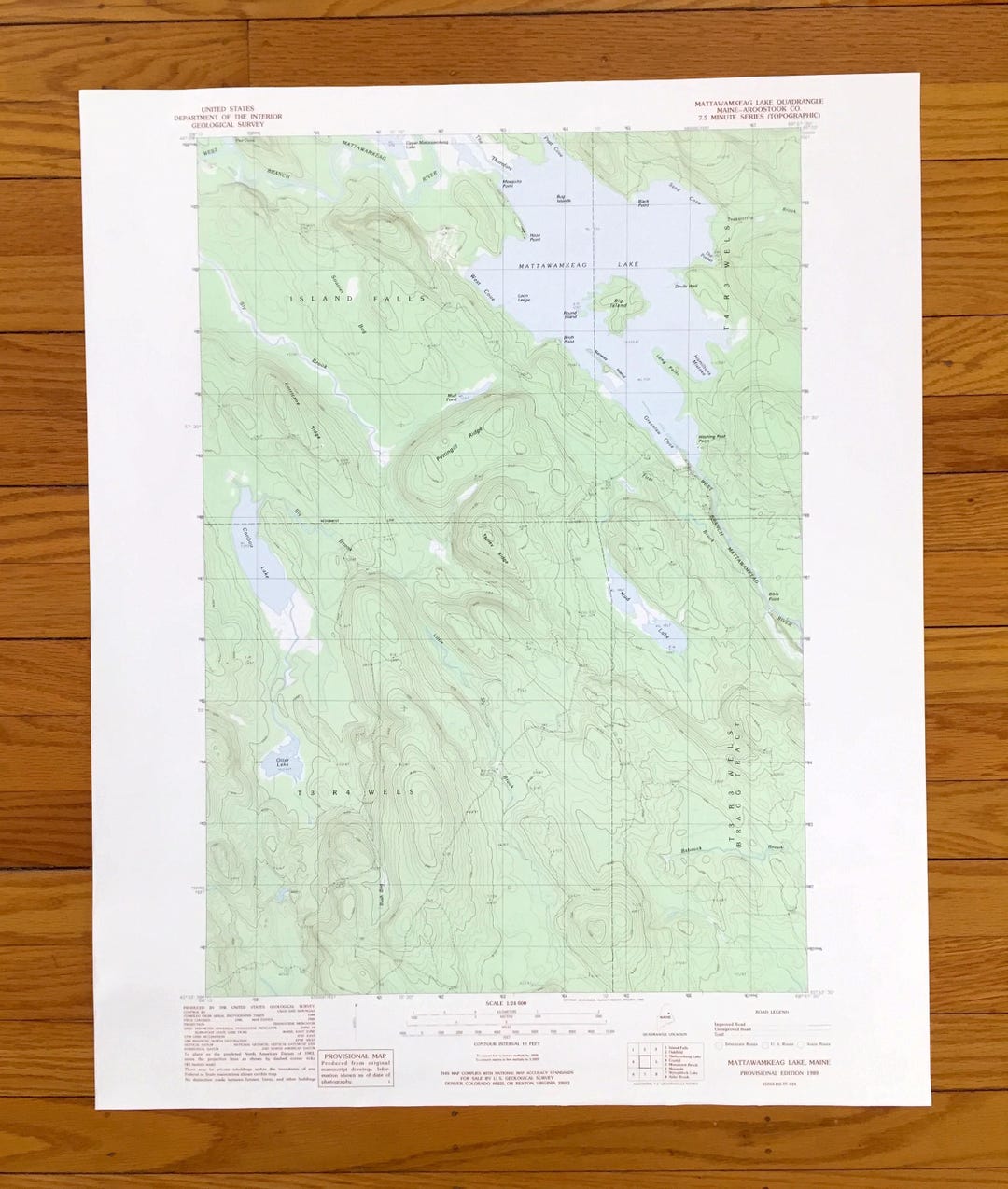 Antique Mattawamkeag Lake, Maine 1989 US Geological Survey Topographic ...