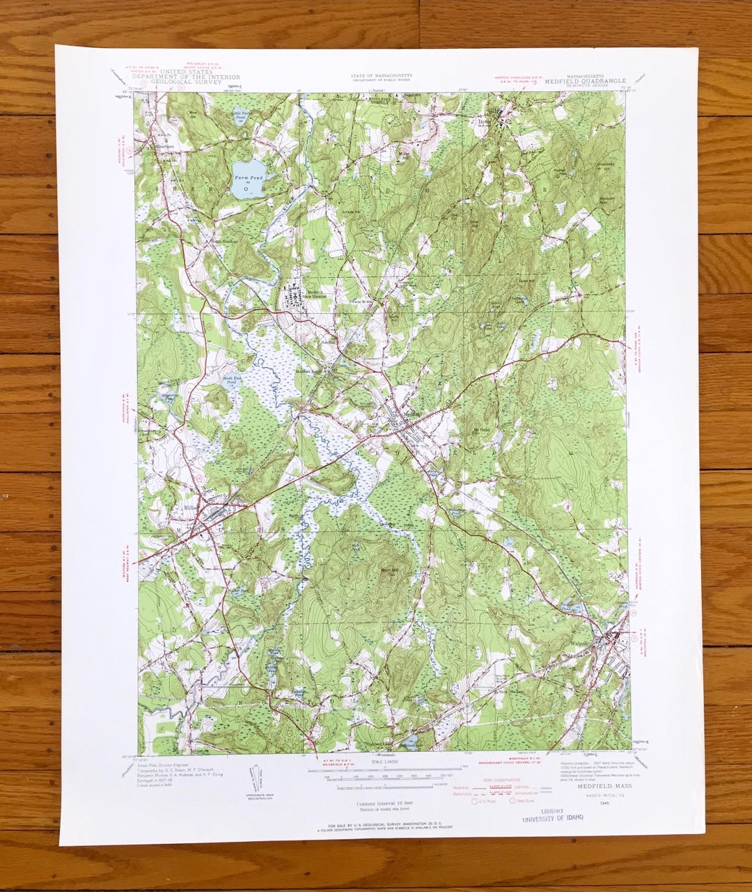 Antique Medfield, Massachusetts 1945 US Geological Survey Topographic ...