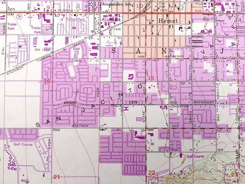 Antique Hemet, California 1953 US Geological Survey Topographic Map ...