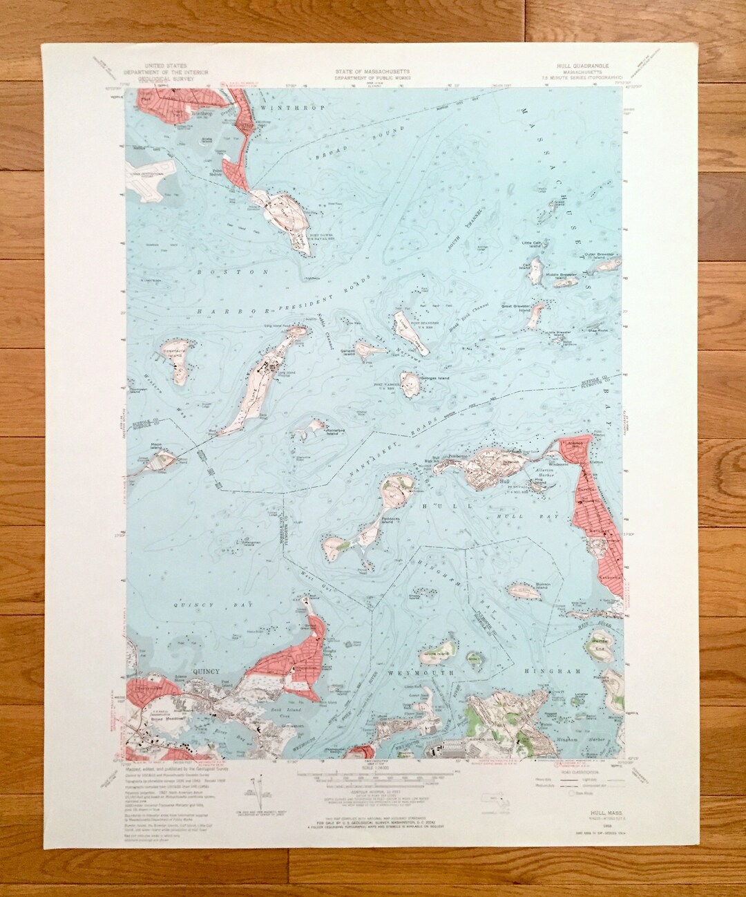 Antique Boston Harbor, Massachusetts 1958 US Geological Survey ...