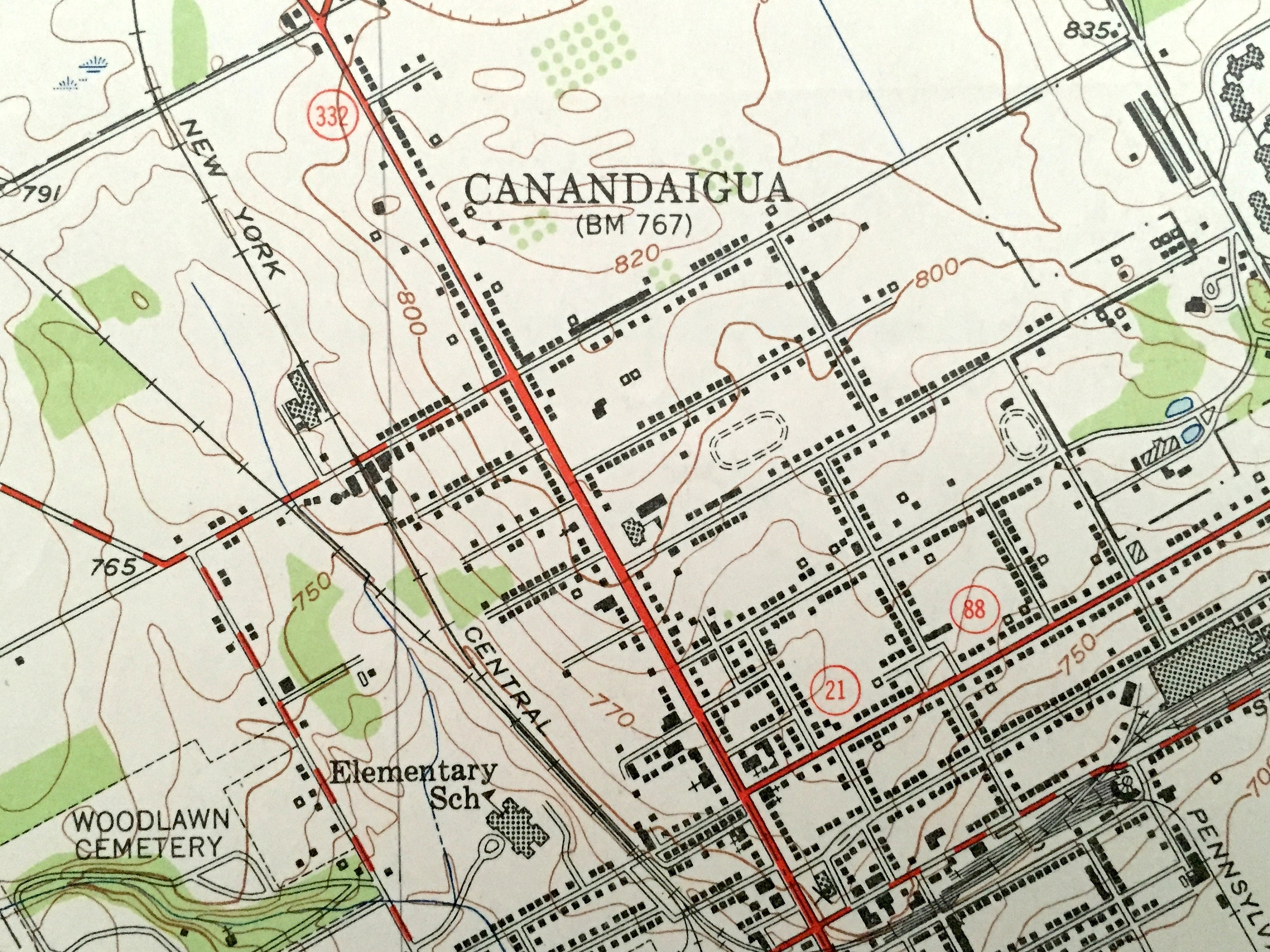 Antique Canandaigua, New York 1952 US Geological Survey Topographic Map ...