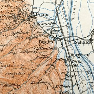 Antique 1913 Walenstadt, Switzerland Map From Baedekers Guide Atlas ...