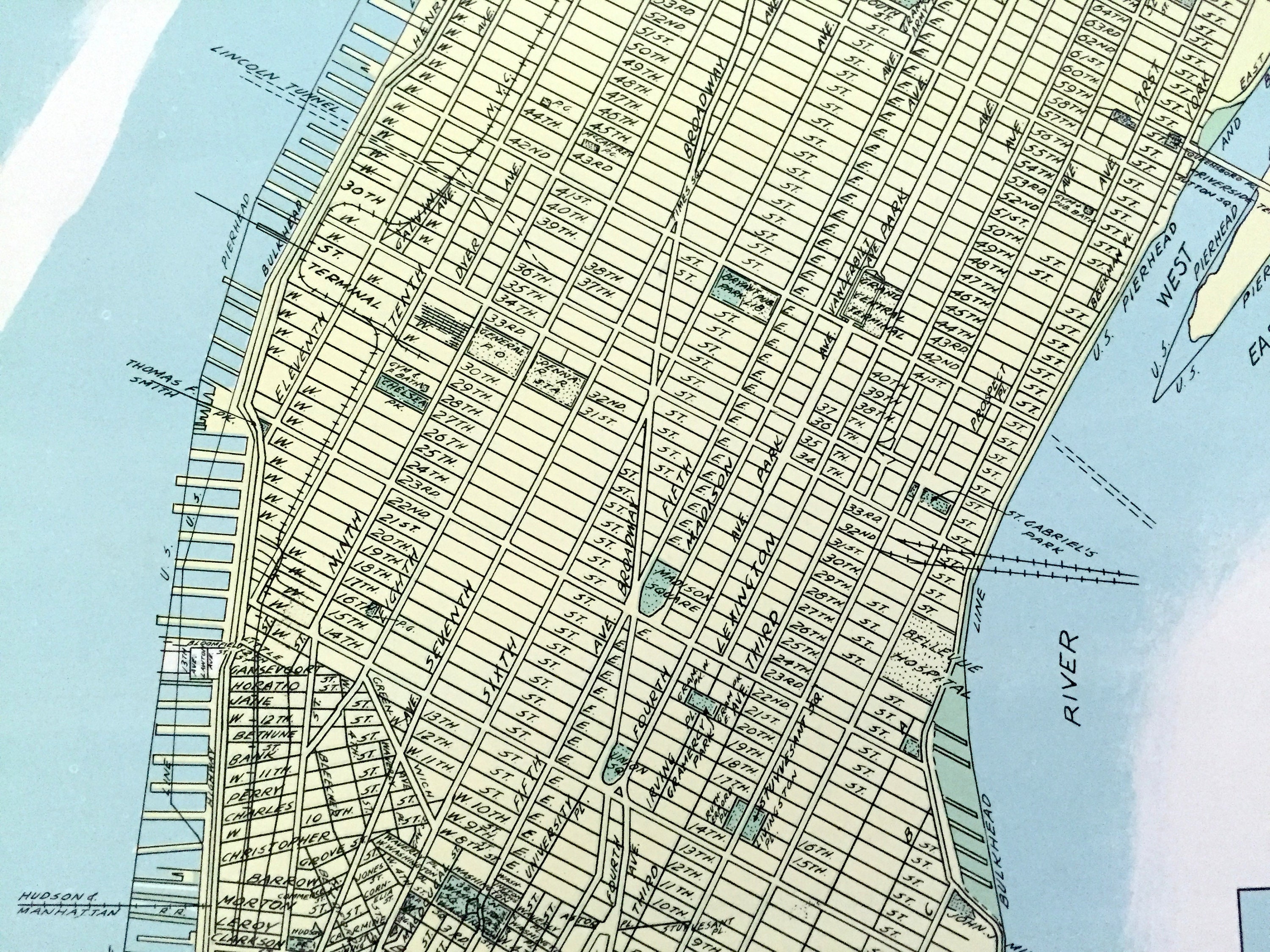 Antique Manhattan Borough, New York 1941 Historical Atlas Map Upper ...