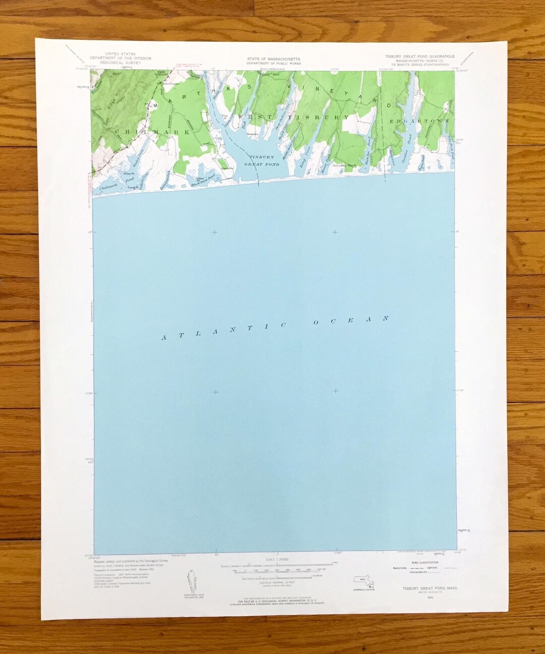 Antique Tisbury Great Pond, Massachusetts 1951 US Geological Survey ...