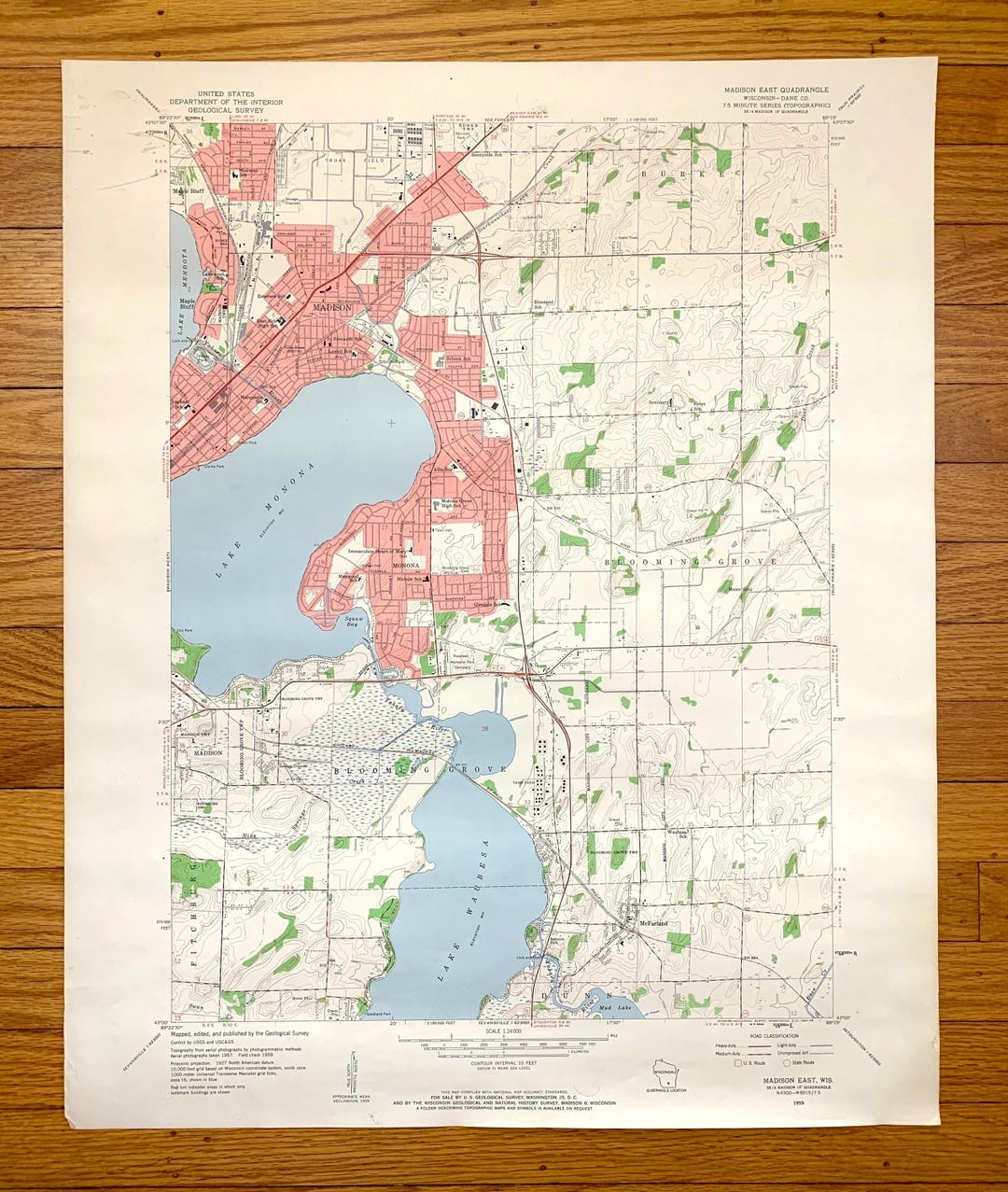 Antique Madison, Wisconsin 1959 US Geological Survey Topographic Map ...
