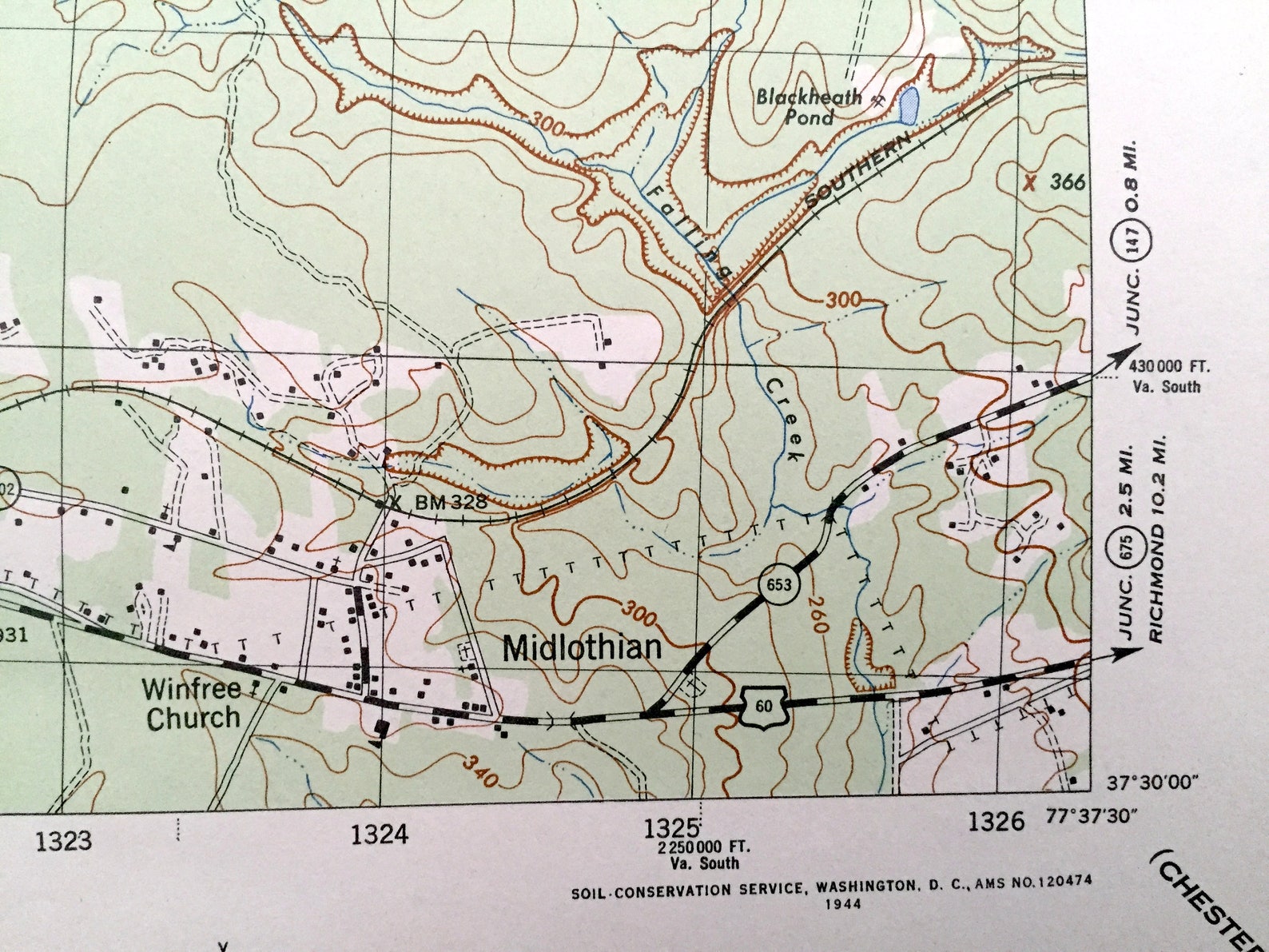 Antique Midlothian Virginia 1944 US Army Topographic Map - Etsy