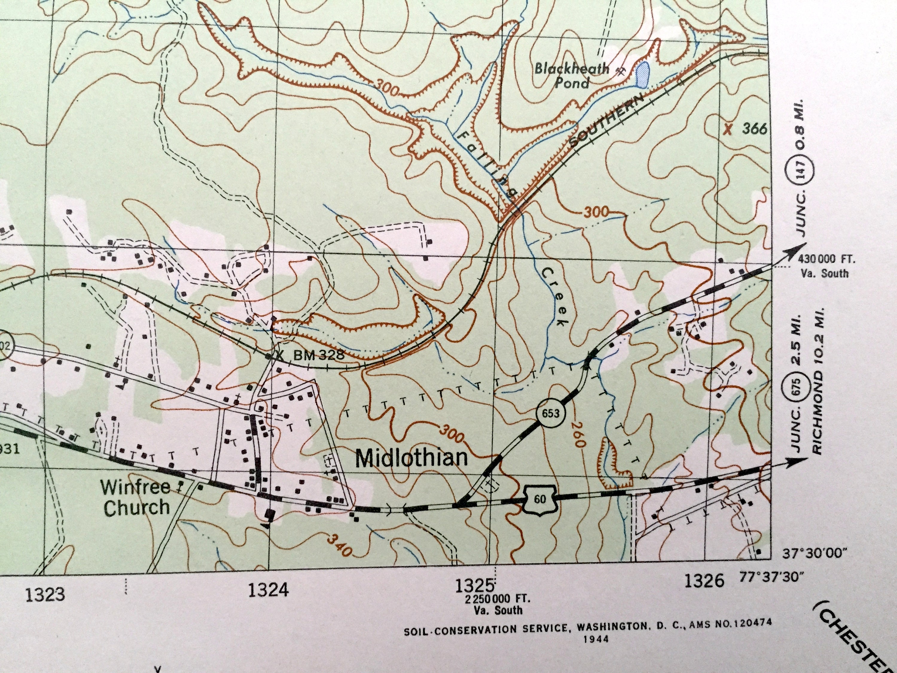 Antique Midlothian Virginia 1944 US Army Topographic Map - Etsy