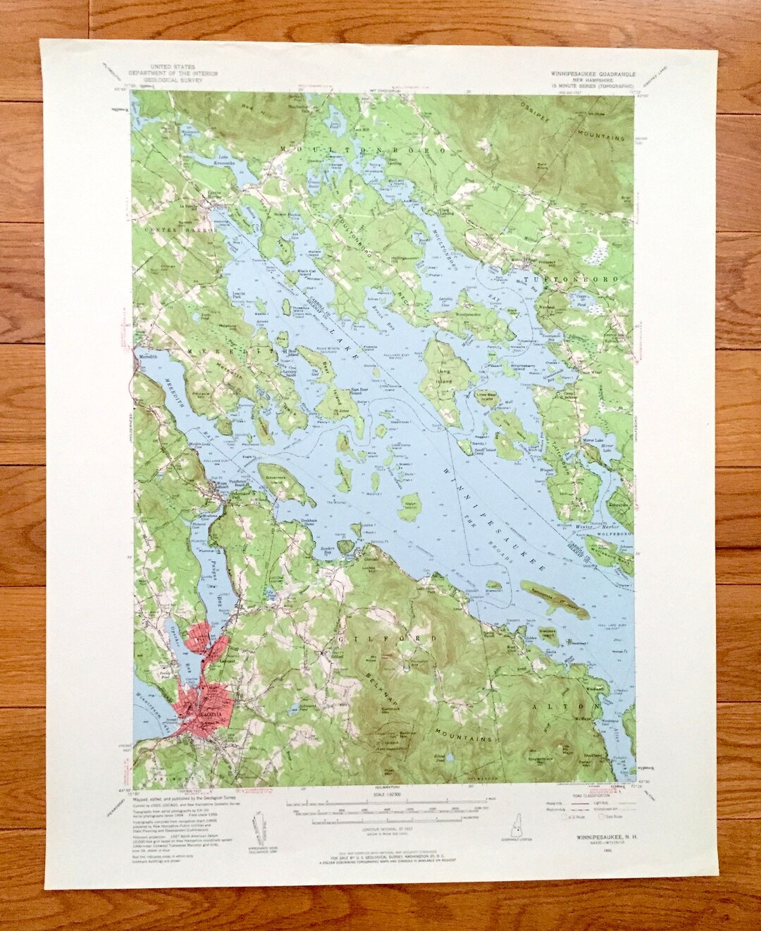 Antique Lake Winnipesaukee, New Hampshire 1956 US Geological Survey ...