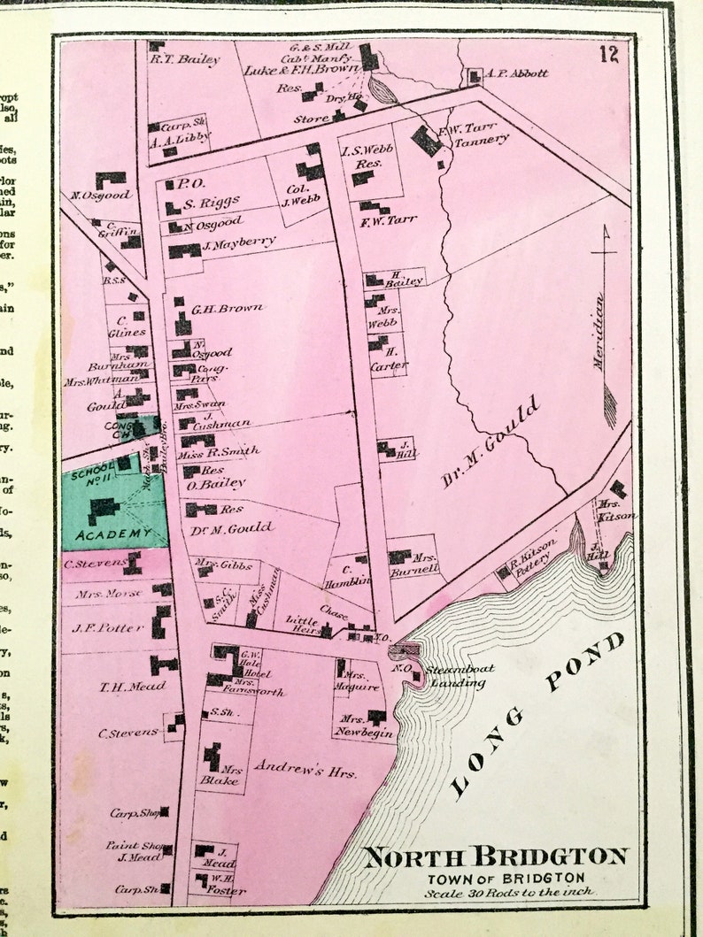 Antique 1871 Bridgton Maine Map from F.W. Beers Atlas of | Etsy