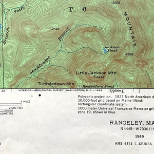 Antique Rangeley Lake, Maine 1949 US Geological Survey Topographic Map – Mooselookmeguntic Lake ...