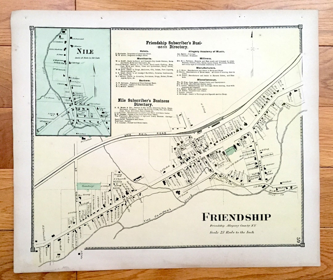 Antique 1869 Friendship & Nile, New York Map From D.G. Beers Atlas of ...