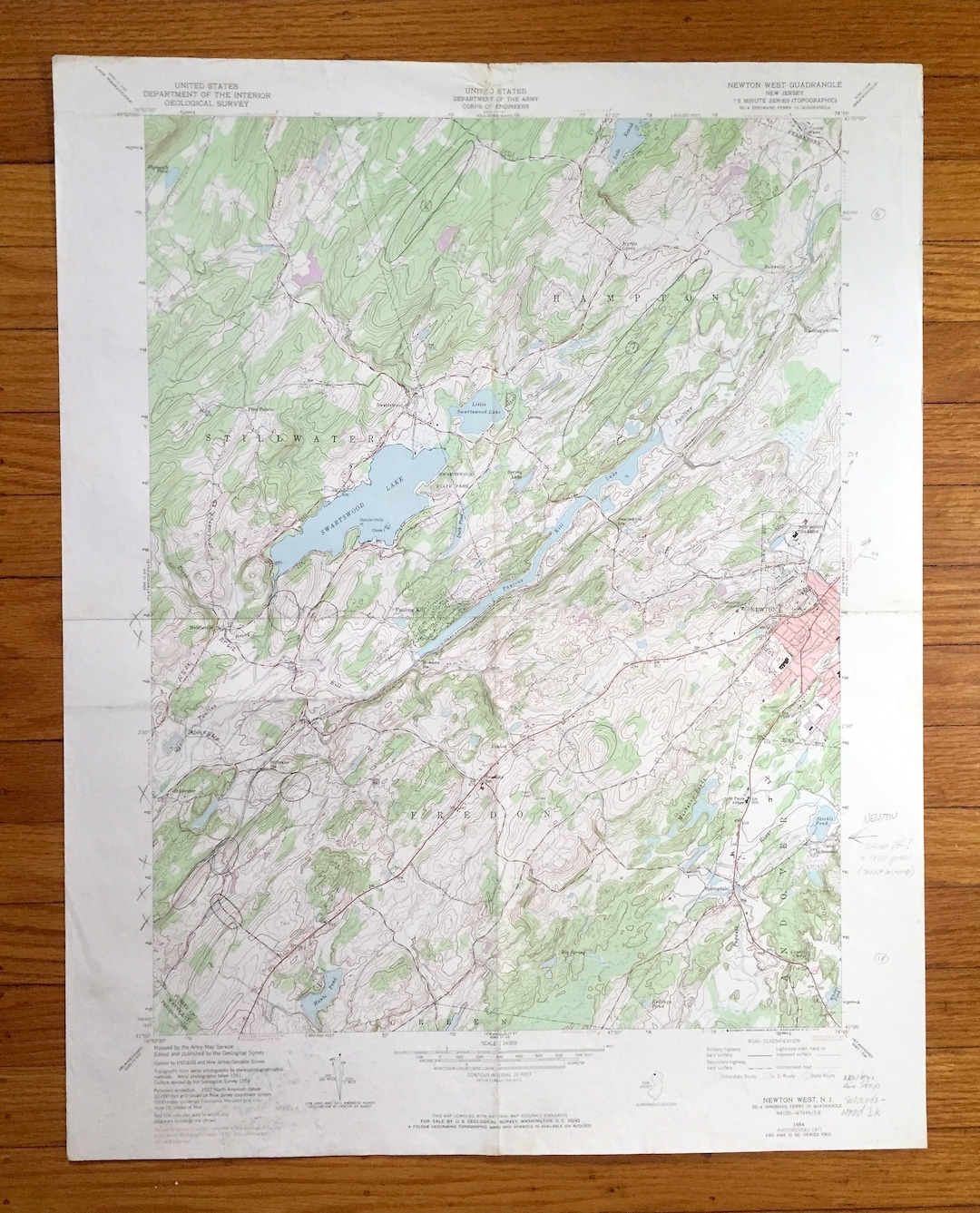 Antique Newton West, New Jersey 1954 US Geological Survey Topographic ...