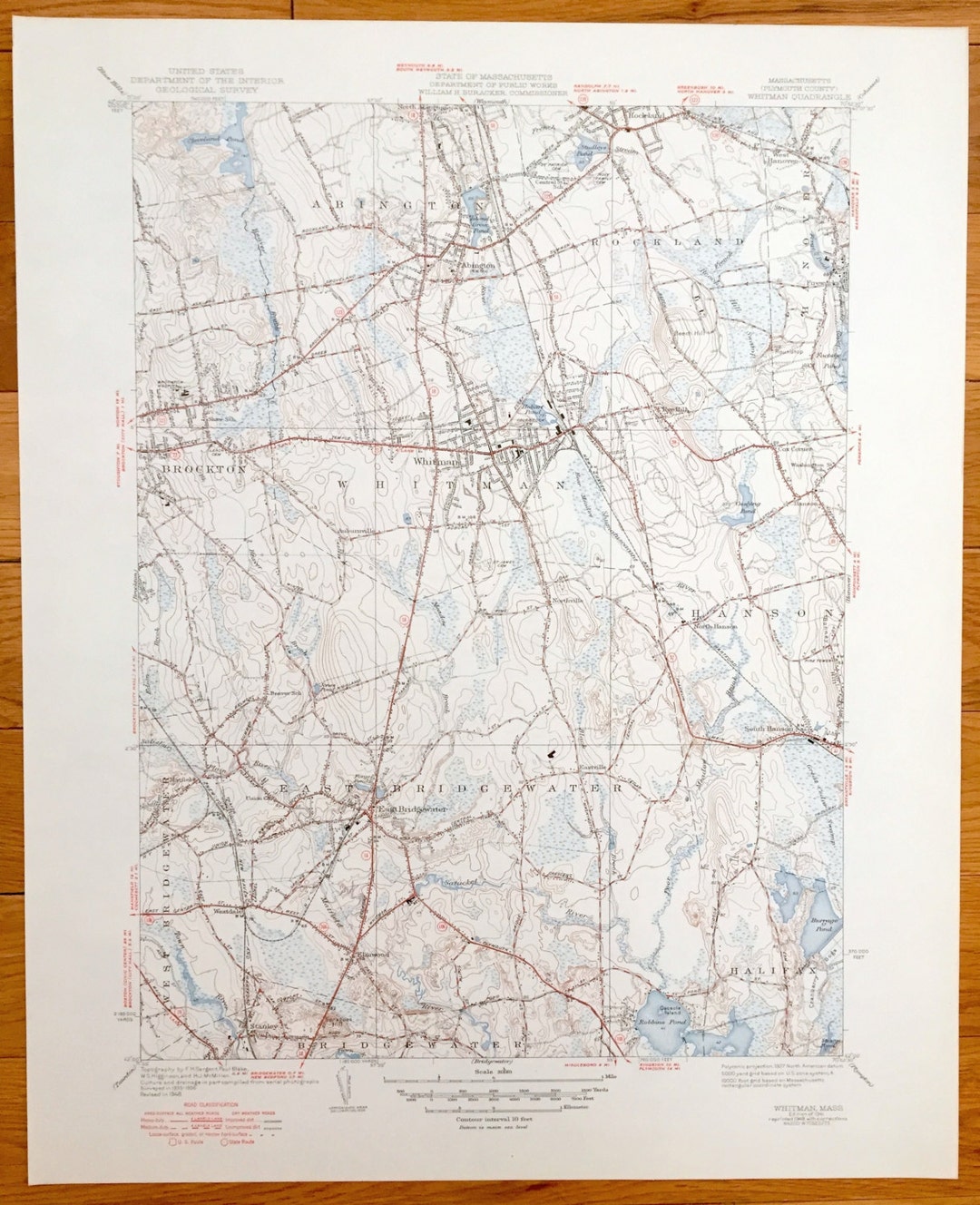 Antique Whitman, Massachusetts 1941 US Geological Survey Topographic ...