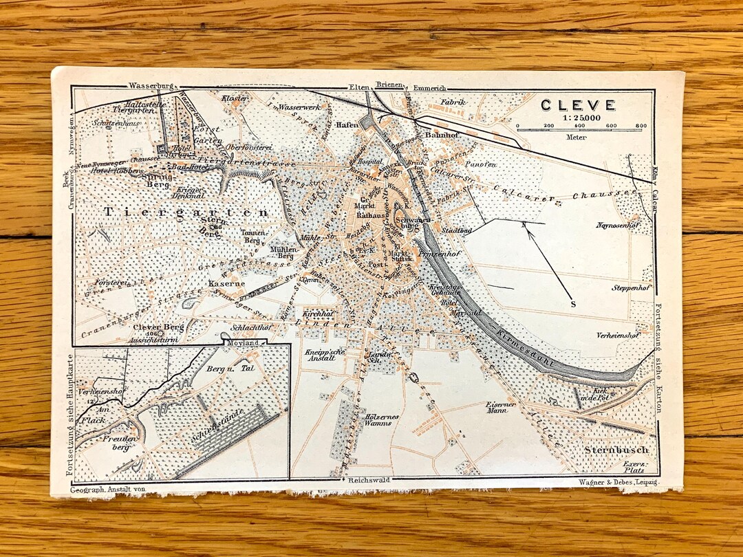 Antique 1911 Kleve (cleve), Germany Map From Baedekers Guide Atlas ...