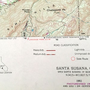 Antique Santa Susana, California 1951 US Geological Survey Topographic ...