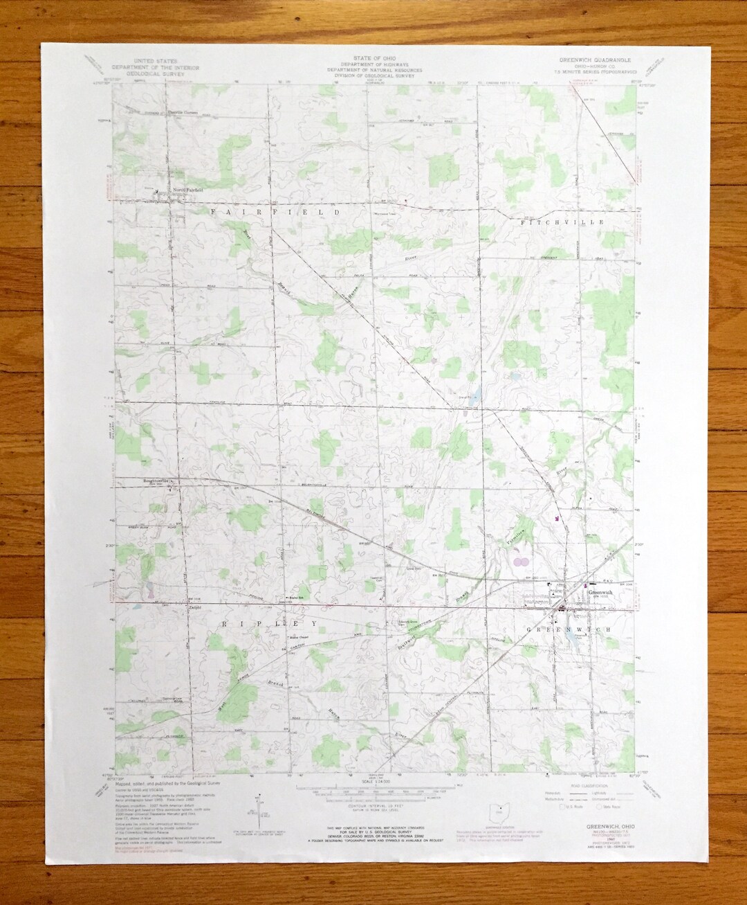 Antique Greenwich, Ohio 1960 US Geological Survey Topographic Map — Huron County, Fairfield ...